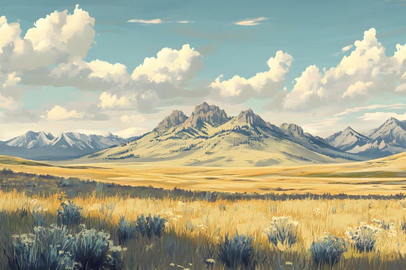 Golden Prairie, Mountain Majesty Stock Illustration - Illustration of ...