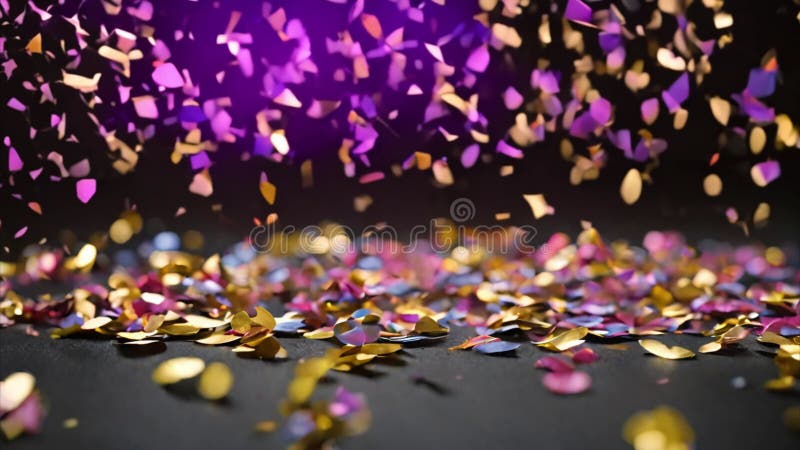 Golden and Purple Confetti Falling on Black Background Stock Video ...