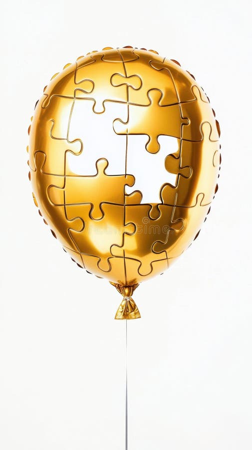 Golden Puzzle Balloon with Missing Piece on White Background. National ...