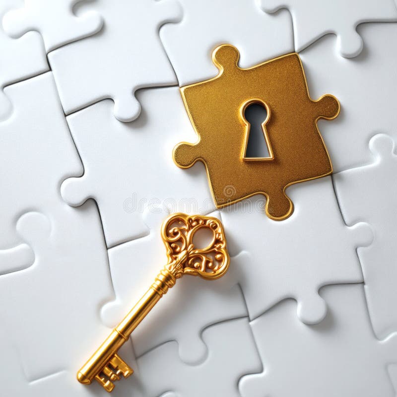 Golden Puzzle Piece with Keyhole, Unlocking Potential and Unique ...