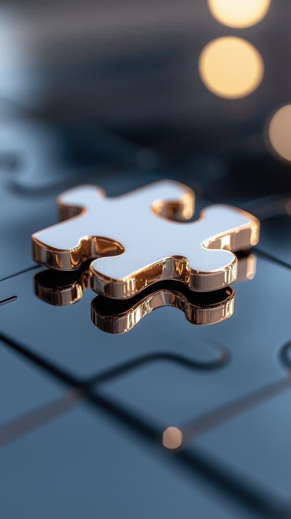 Golden Puzzle Piece on Reflective Surface, Symbolizing Connection and ...