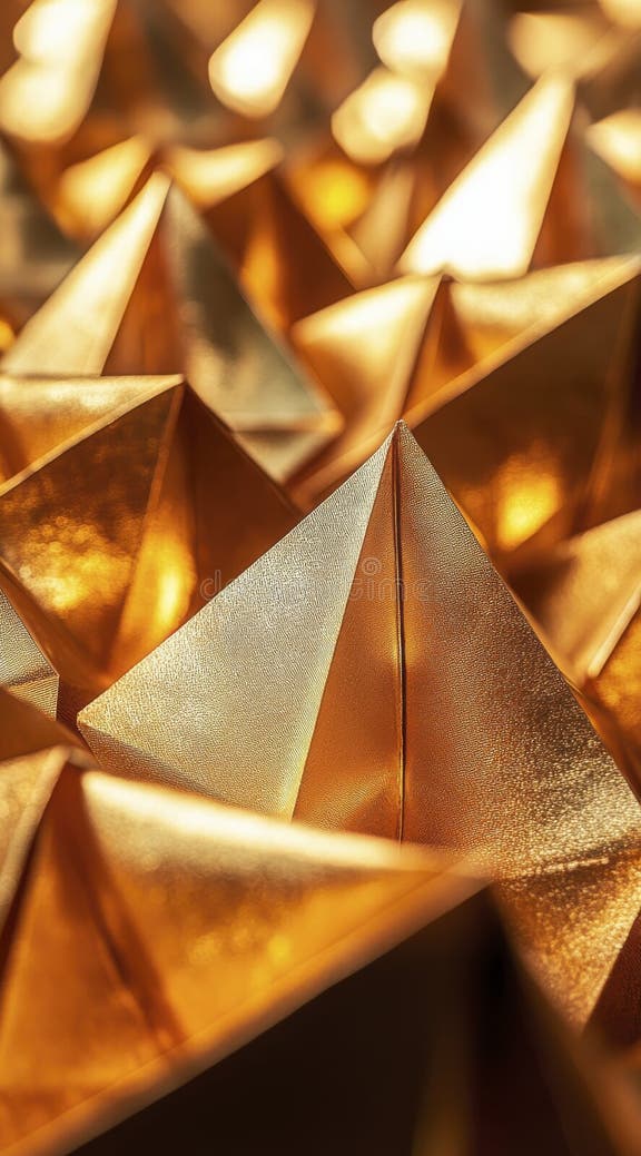 Golden Pyramid Array Close Up of Sparkling Metallic Texture Stock ...