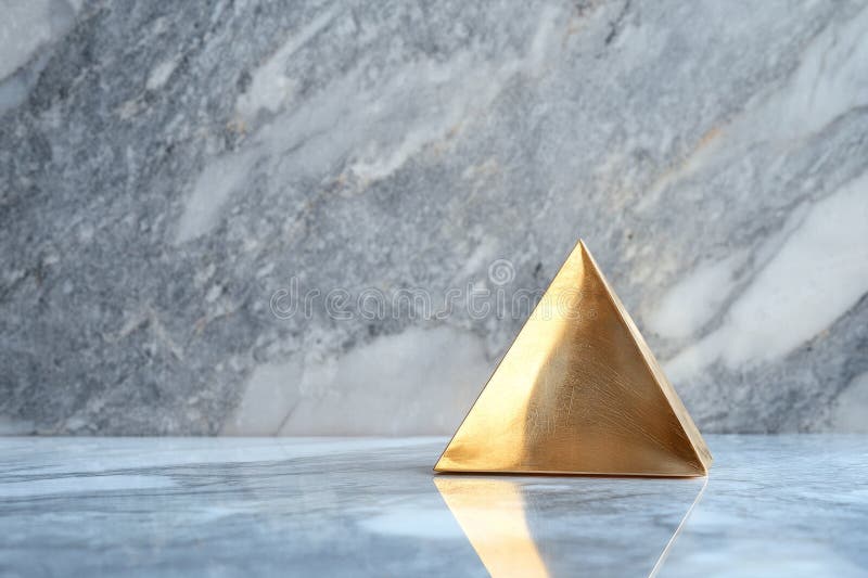 Golden Pyramid Sculpture on a Marble Surface Reflecting Modern Design ...