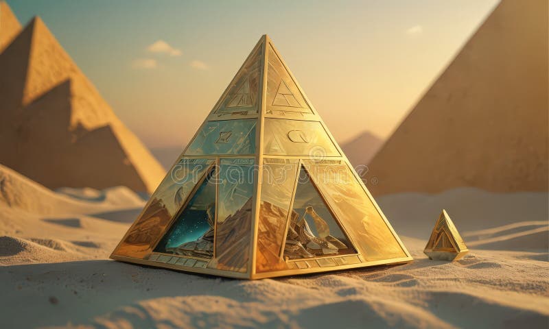 Golden Pyramid-shaped Structure with Small Triangular Opening Stands on ...