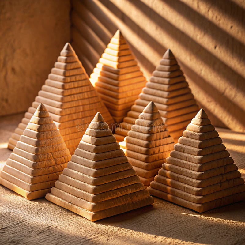 Golden Pyramid Shapes in Sunlit Display Stock Image - Image of model ...