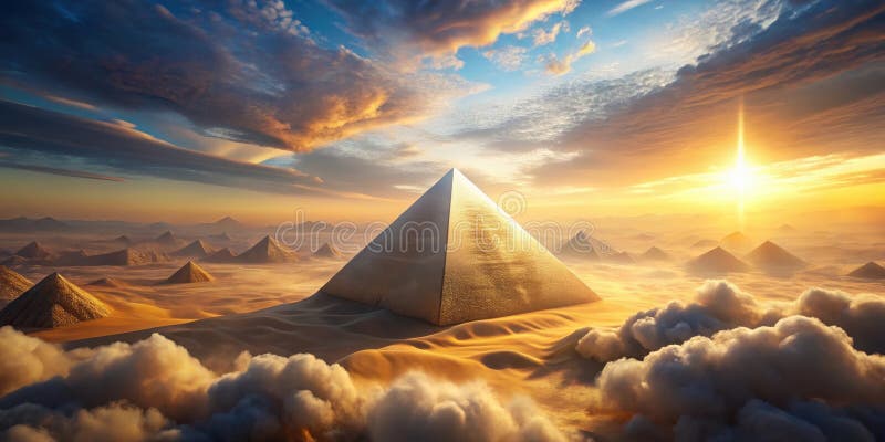 Golden Pyramid at Sunset Over a Sea of Clouds and Distant Peaks ...