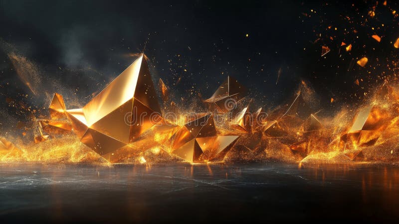 Golden Pyramids Exploding with Sparks and Fire Stock Illustration ...