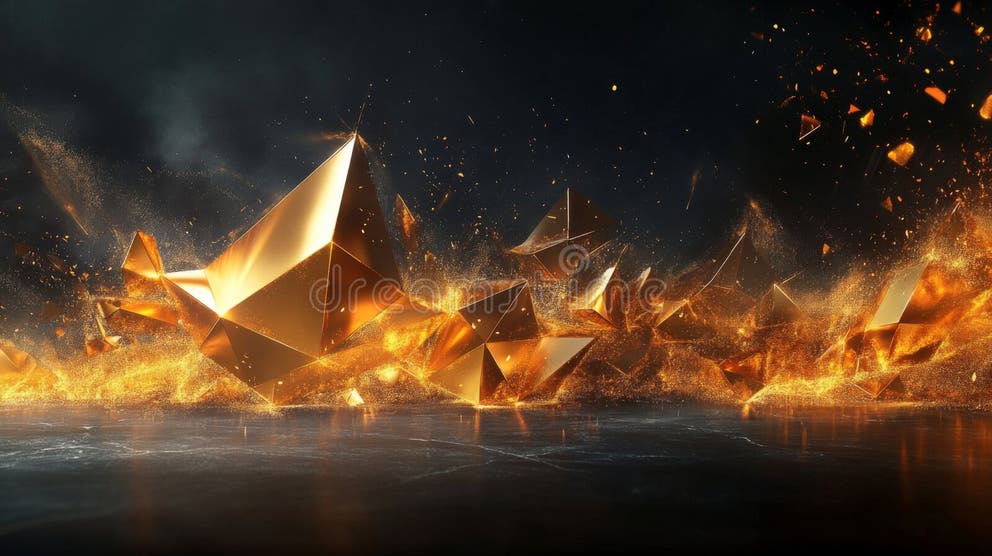 Golden Pyramids Exploding with Sparks and Fire Stock Illustration ...
