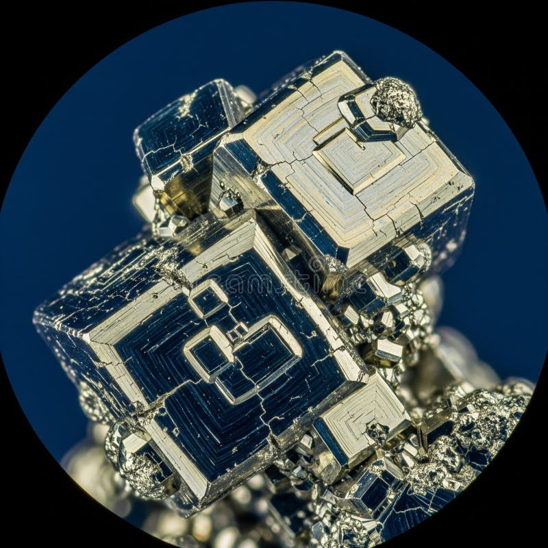 Golden Pyrite Crystal Under Microscope Stock Photo - Image of close ...
