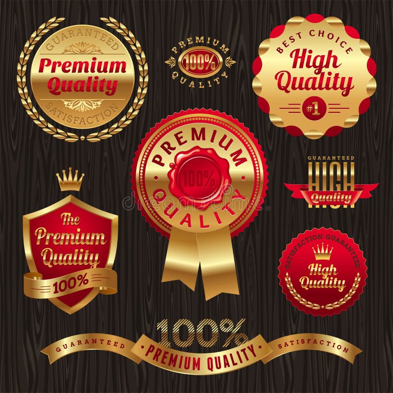Golden Quality Labels and Emblems Stock Vector - Illustration of ...