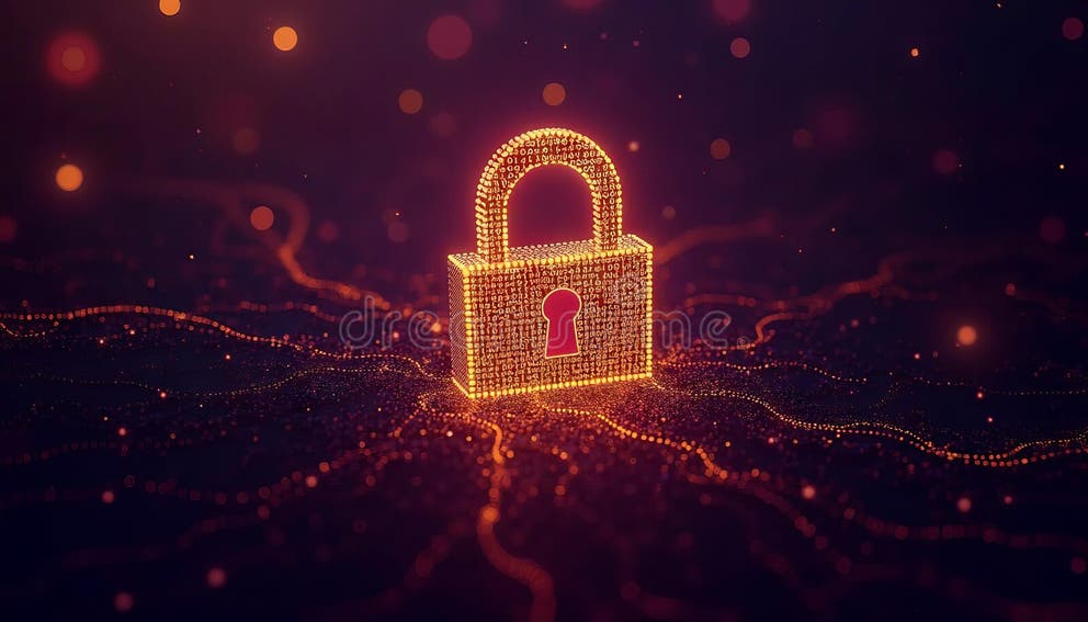 Golden Quantum Lock Formed from Binary Code Patterns Flowing Against ...