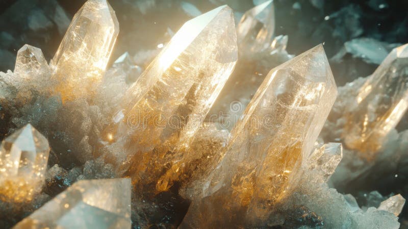 Golden Quartz Crystals Cluster Glowing Brightly Stock Illustration ...