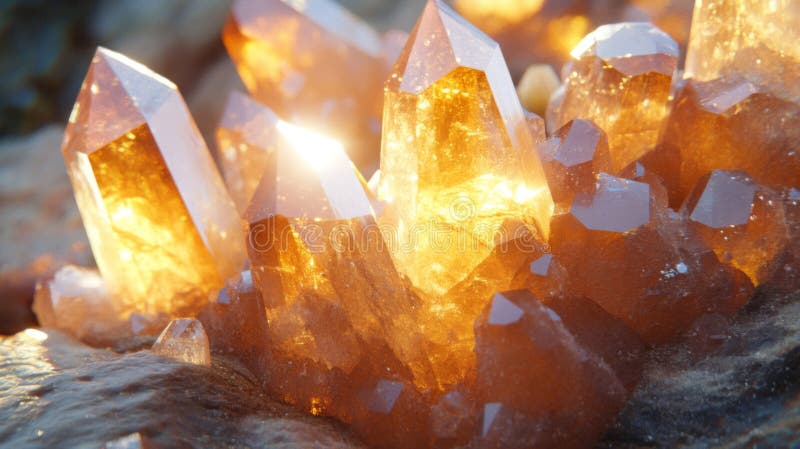 Golden Quartz Crystals Gleaming in Sunlight Stock Illustration ...