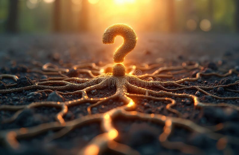 Golden Question Mark Growing from Roots. Conceptual Image about Root ...