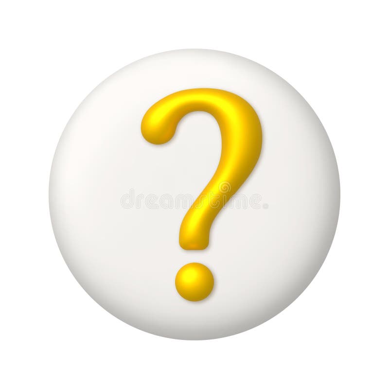 Golden Question Mark Symbol on White Button. Question Icon. 3d ...