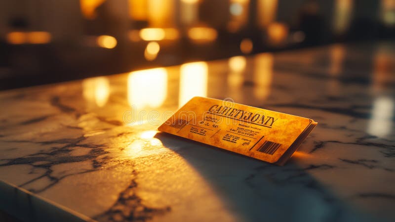 Golden Raffle Ticket Resting on a Marble Surface with Soft Focus and ...