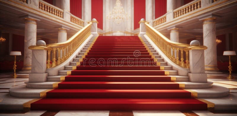 Golden Railing and Red Carpet Stock Photo - Image of decadent ...