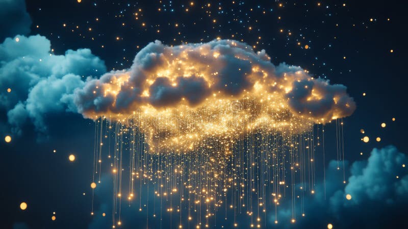 Golden Rain of Data Falling from a Cloud Stock Illustration ...