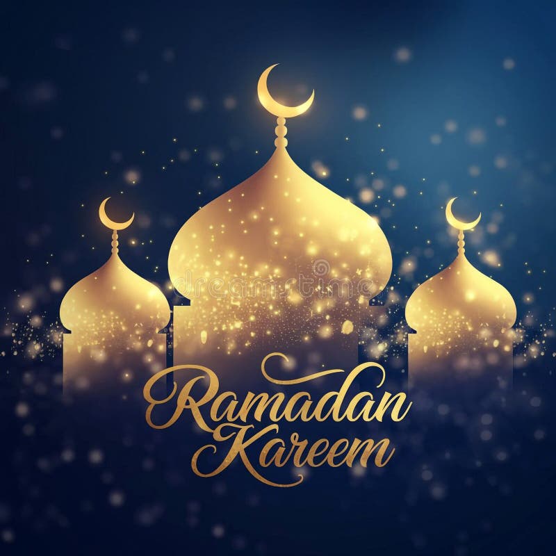 Golden Ramadan Mosque Illustration with Sparkling Lights on a Night Sky ...