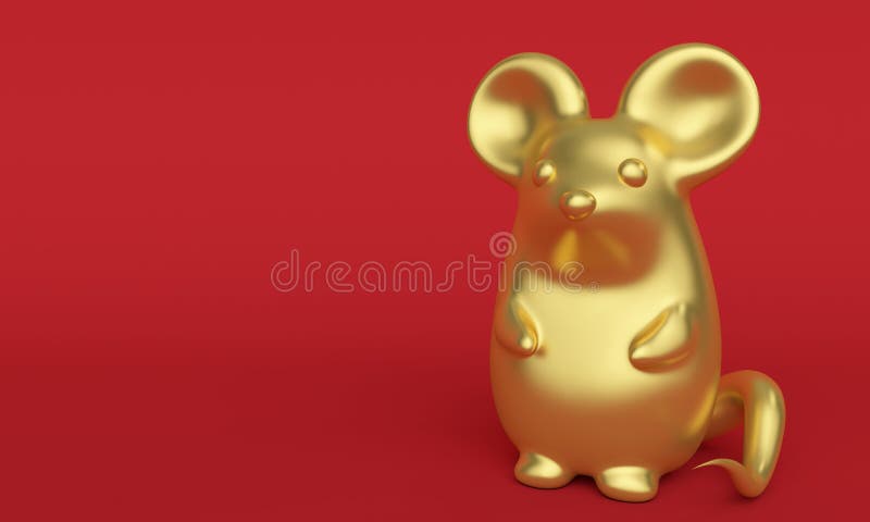 Golden Rat on a Red Background. 3d Rendering Stock Illustration ...