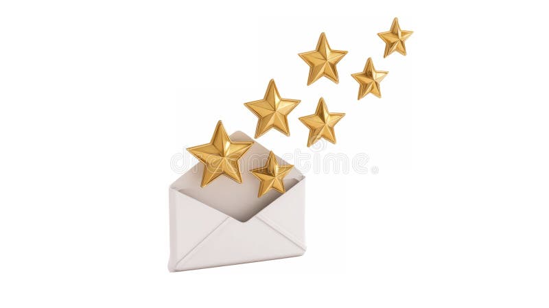 Golden Rating Stars Popping from Envelope, Representing Feedback Mail ...