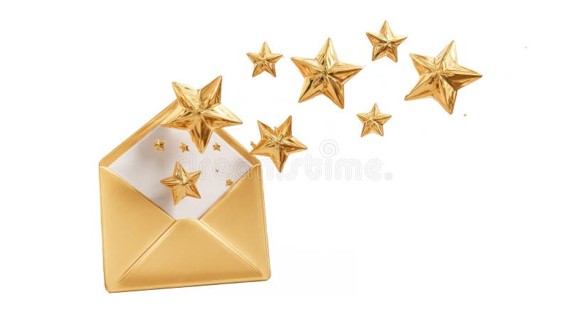 Golden Rating Stars Popping from Envelope, Representing Feedback Mail ...