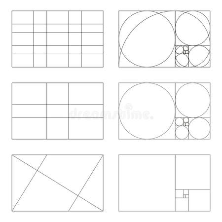 Golden Ratio Layout Set. Method Golden Section Mockup. Fibonacci Array, Numbers Shapes. Stock ...