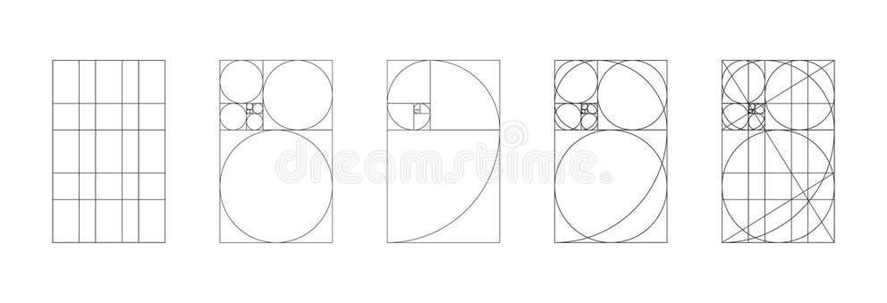 Golden Ratio Minimalist Set. Method Golden Section Mockups. Fibonacci Array, Numbers Shapes ...