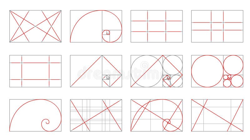 Golden Ratio Proportions, Fibonacci Frames Set Stock Vector ...