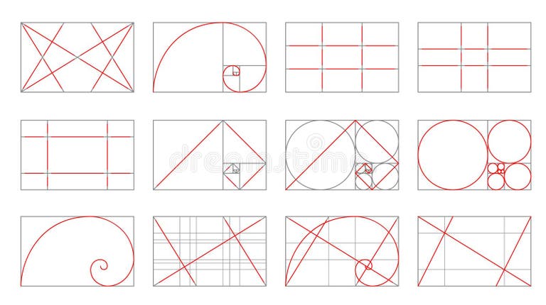 Golden Ratio Proportions, Fibonacci Frames Set Stock Vector ...