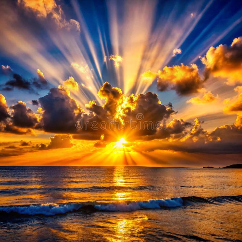 Golden Ray of Sunset stock illustration. Illustration of sunbeam ...