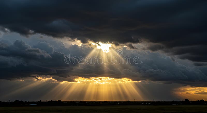 Golden Rays Breaking through Storm Clouds Stock Image - Image of artwork, nature: 402295553