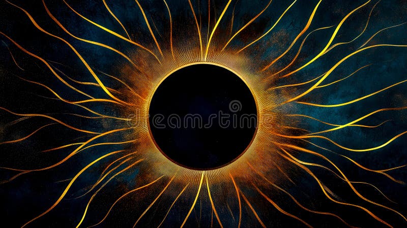 Golden Rays Emanating from Dark Circle on Textured Background Stock ...