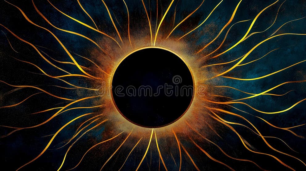 Golden Rays Emanating from Dark Circle on Textured Background Stock ...