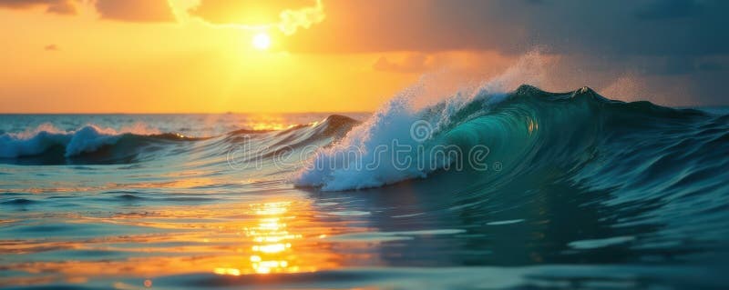 Golden Rays Illuminate Dancing Ocean Waves Creating a Shimmering Effect ...