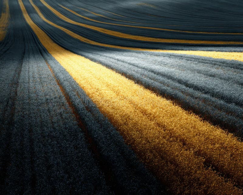 Golden Rays Illuminate Rows of Crops at Sunset Stock Illustration ...