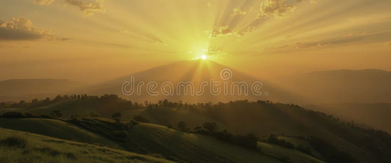 Golden Rays Illuminating a Landscape, Signifying Enlightenment and ...