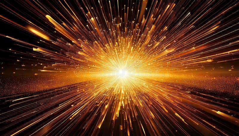 Golden Rays of Light Exploding from Central Point on Black Background ...