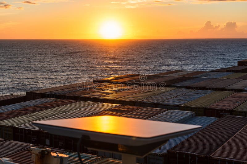 Sunset Over Cargo Containers Shipping Terminal Light Rays Stock Photos ...