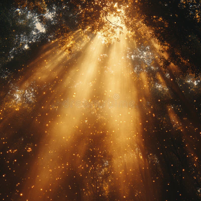 Golden Rays of Sunlight Filter through Dense Forest Canopy, Creating ...