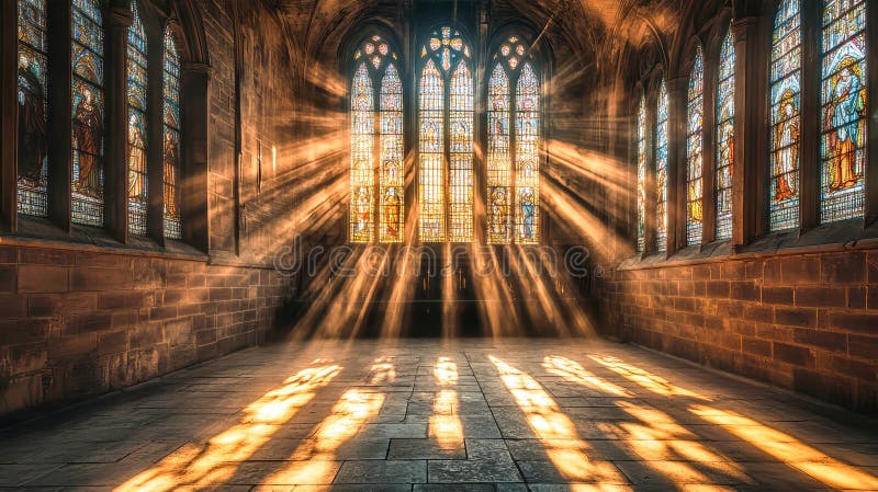 Sunlight Pours through Stained Glass in a Medieval Cathedral ...