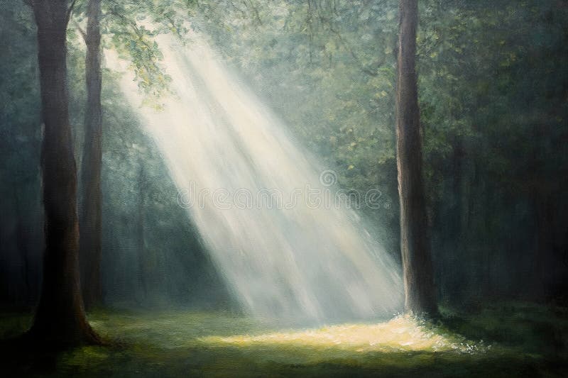 Sunlit Forest Path Lush Green Canopy Golden Rays Stock Photos - Free ...