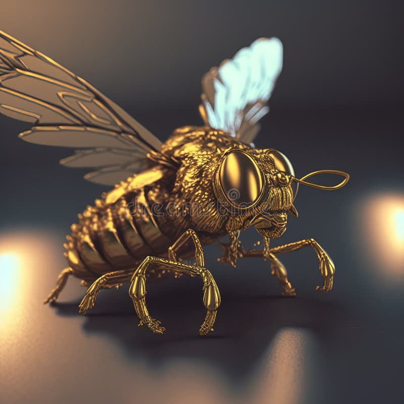 Golden Realistic Bee. AI Render Stock Photo - Image of nature, pattern ...