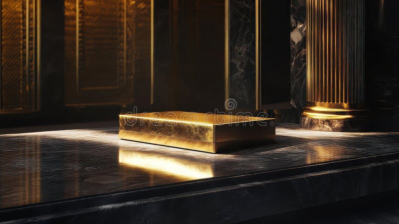Golden Rectangle on Marble Platform with Column Background Stock ...