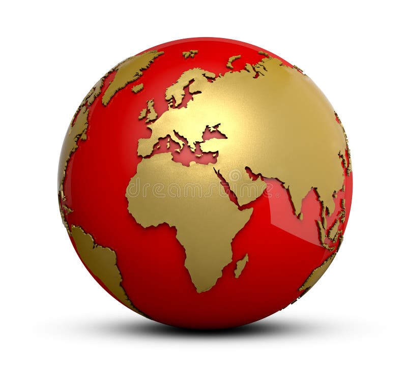 Golden and Red Globe Isolated on White Background. 3d Illustration ...