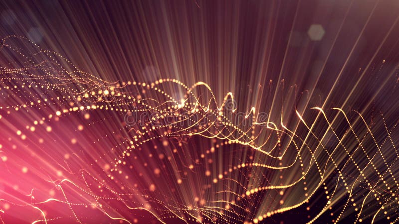 Golden Red Particles Form Line and Surface Grid. Microcosm or Space. 3d ...