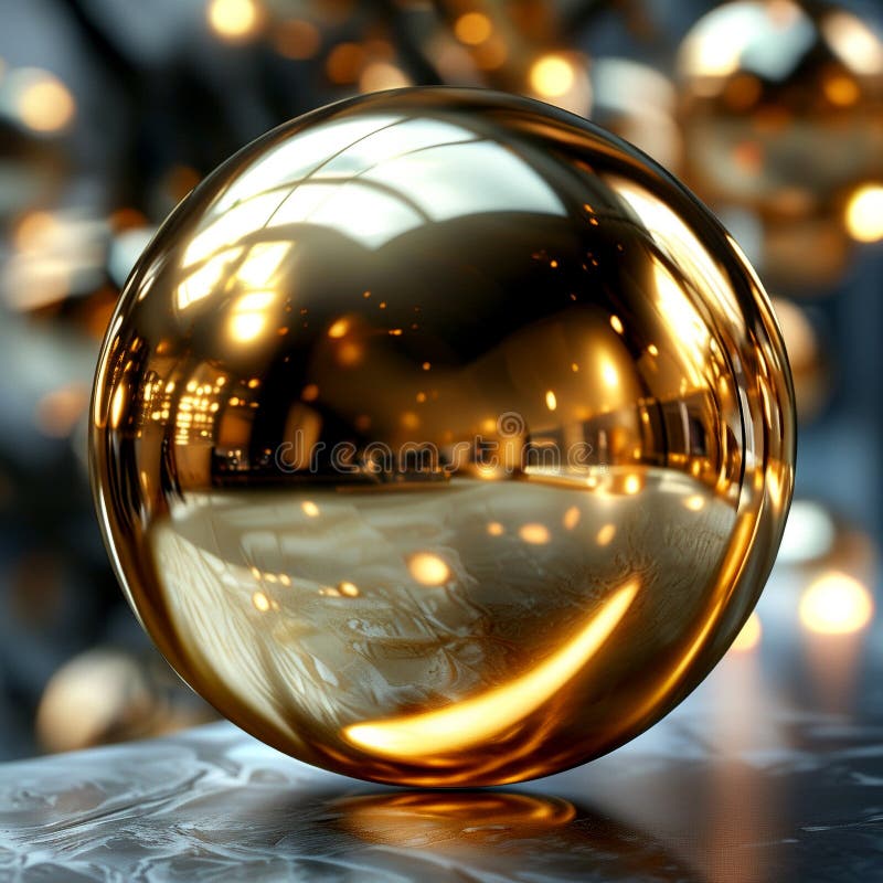 Golden Reflective Sphere Capturing Ambient Light in a Modern Setting ...