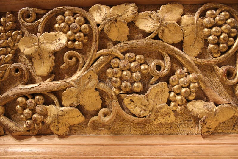 Golden Relief of Grape Wine. Stock Image - Image of sculpture ...