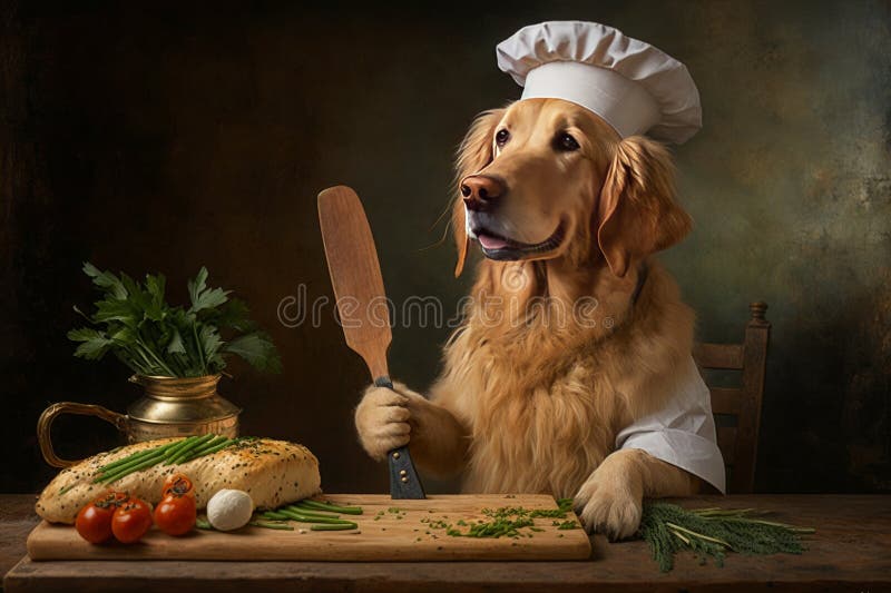 Golden Retriever Classically Trained Chef Dog in Kitchen Generative AI ...