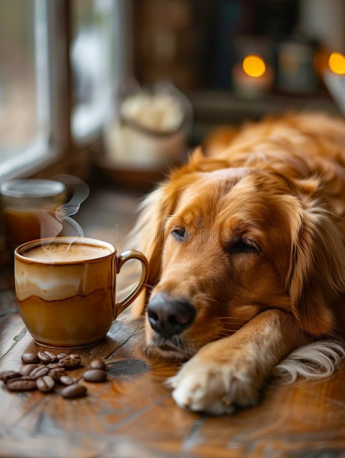 Golden Retriever Dog with Coffee Cup Stock Image - Image of coffee ...